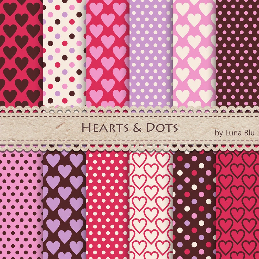 New Item added to my shop:Heart Digital Paper Pack: ” Hearts and Dots ...