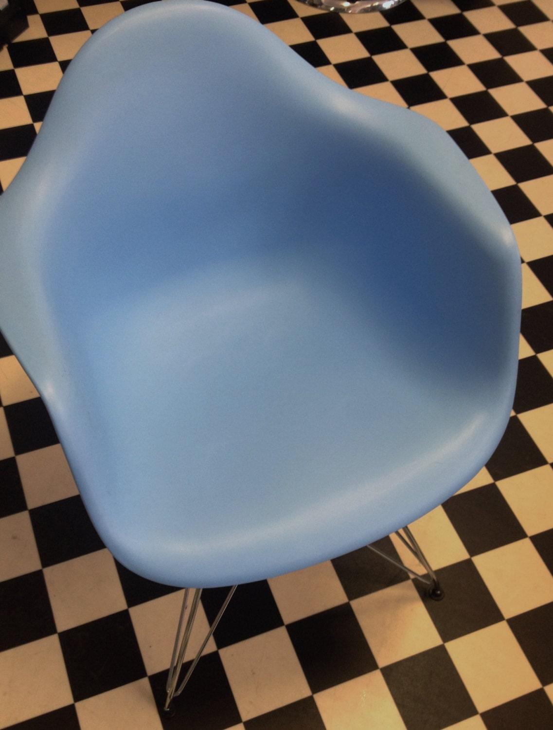Eames style EIFFEL Panton era set of 2 Chrome leg chairs. Baby blue Mid ...