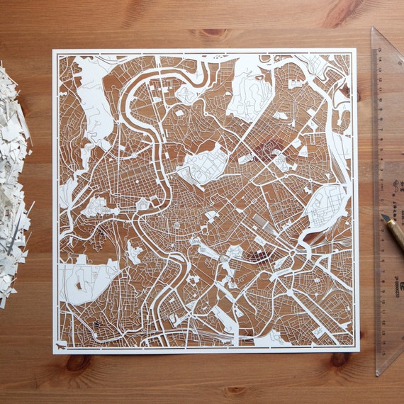 Paper cut map Rome 1212 In. Paper Art IDEAL by o3designstudio1