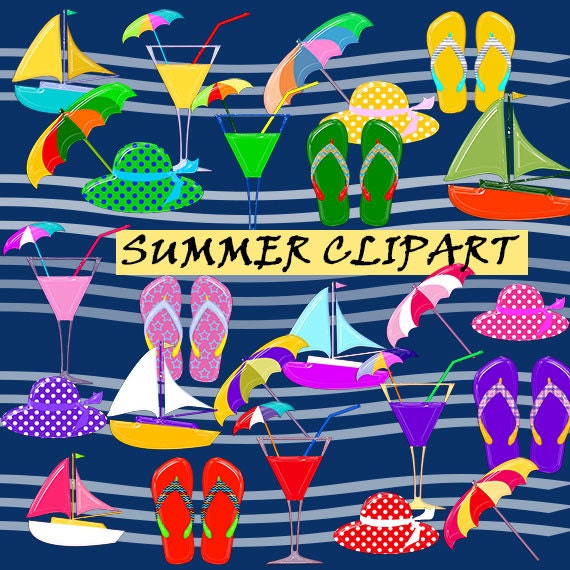 Summer digital scrapbook clipart: colorful sailboats sun