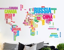 Colorful World Map Wall Sticker, Vinyl Wall Decal for Living Room ...