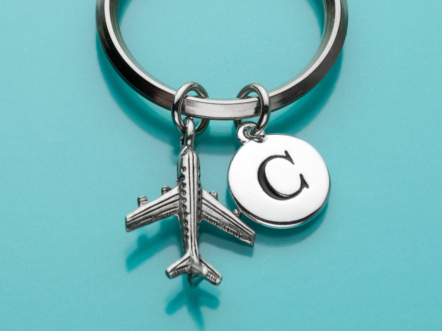 Airplane Keychain Airplane Key Ring Initial Keychain