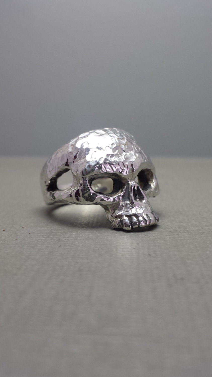 Sterling Silver Skull Ring With Hammered Finish