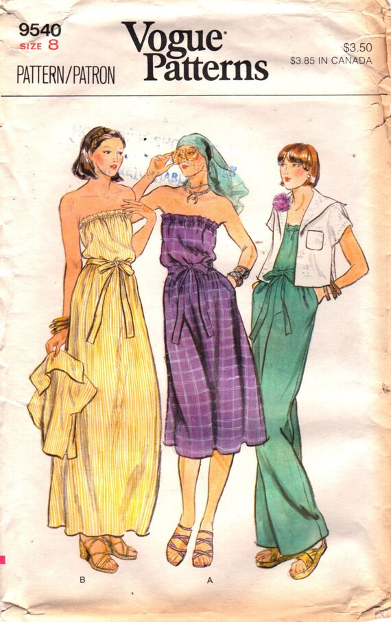 1970s Vogue 9540 Misses STRAPLESS Dress Jumpsuit by mbchills