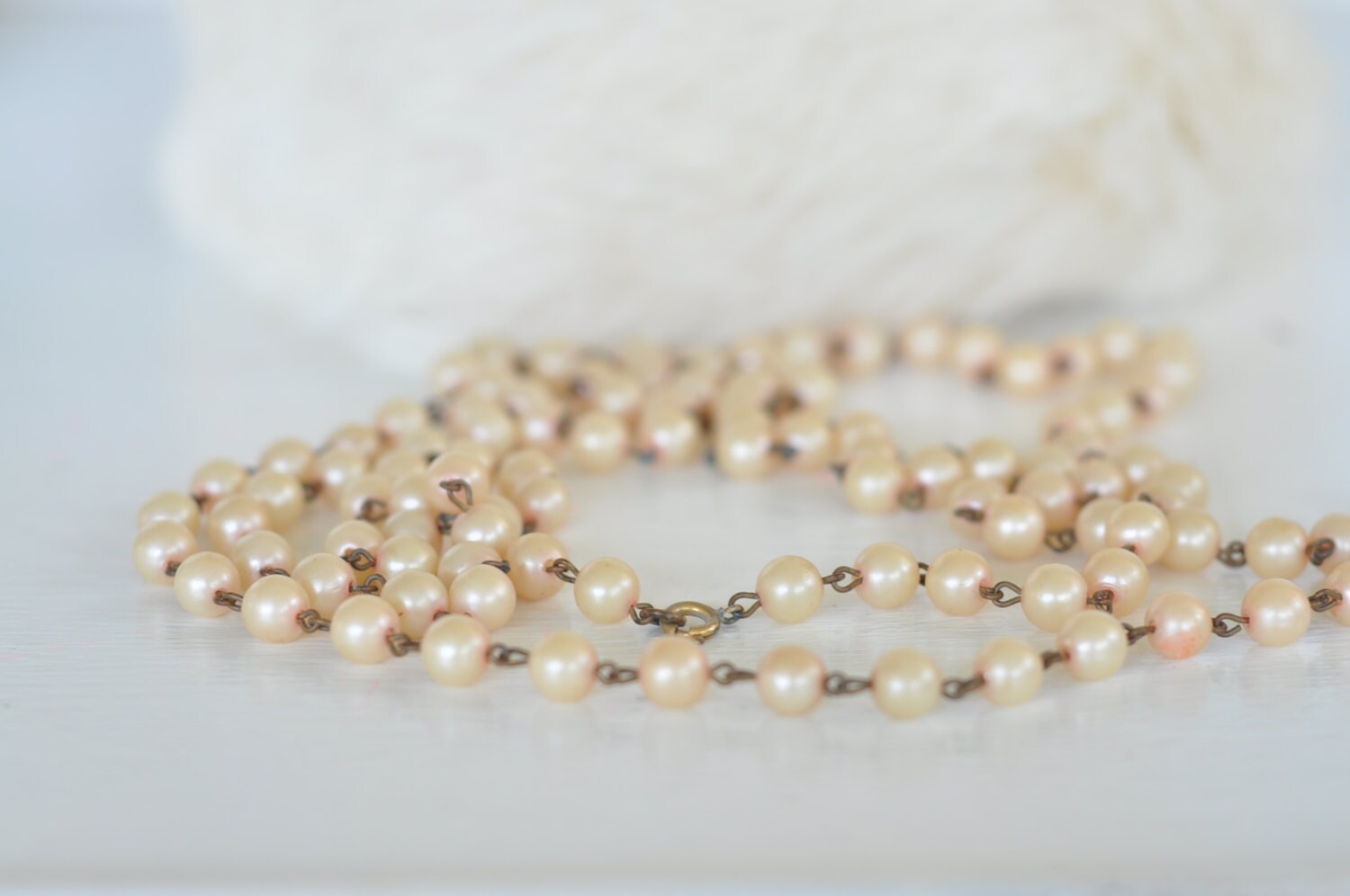 Vintage Long Faux Pearl Beaded Necklace // Single Strand Long Vintage Long Faux Pearl Beaded Necklace // Single Strand Long