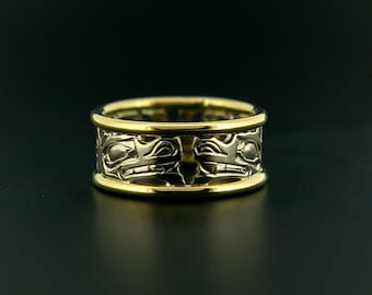 Native Wolf and Nordic Dragon 14k Gold Ring with by artfromabove