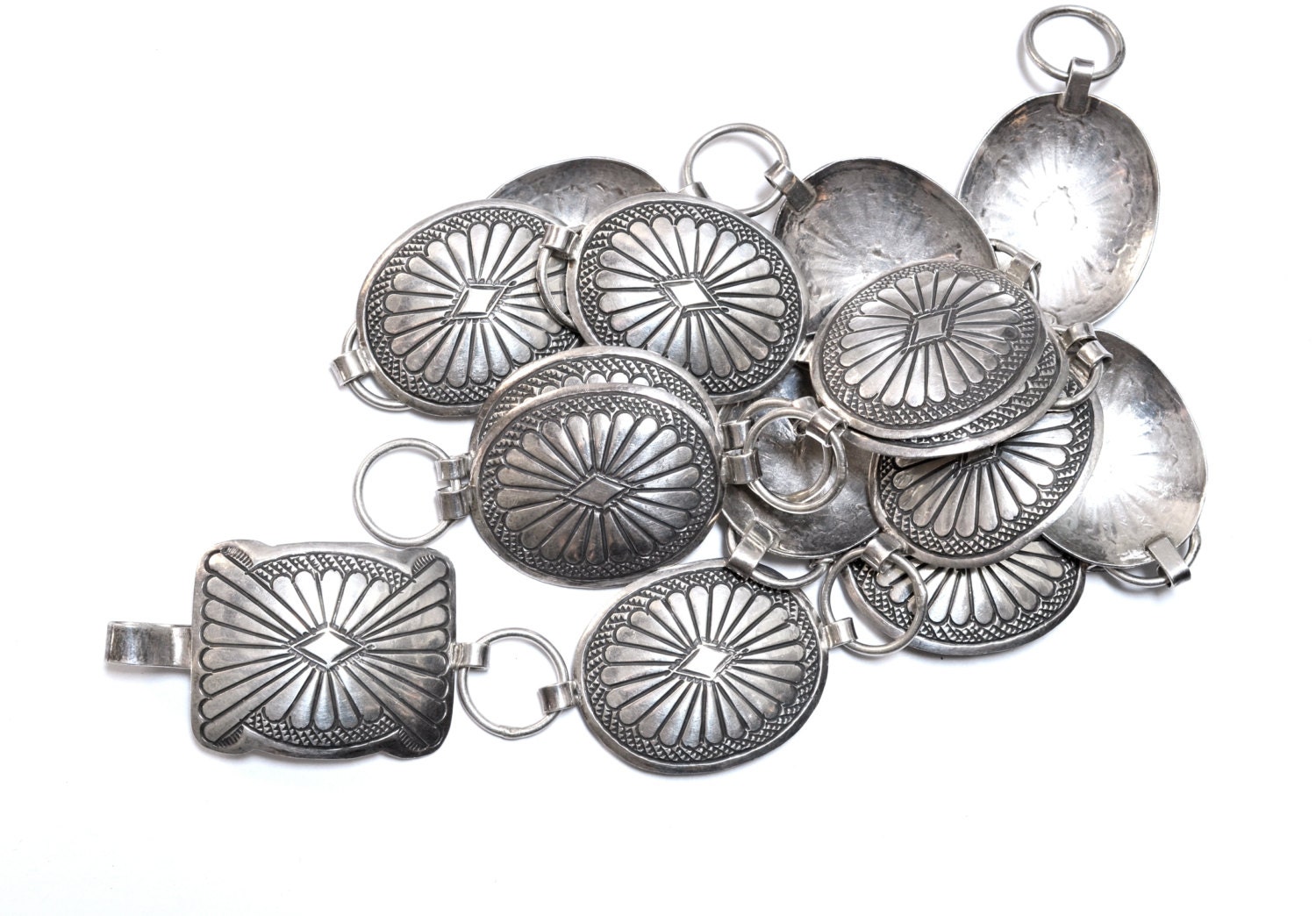 Native American Sterling Silver Concho Belt 35 LARGE