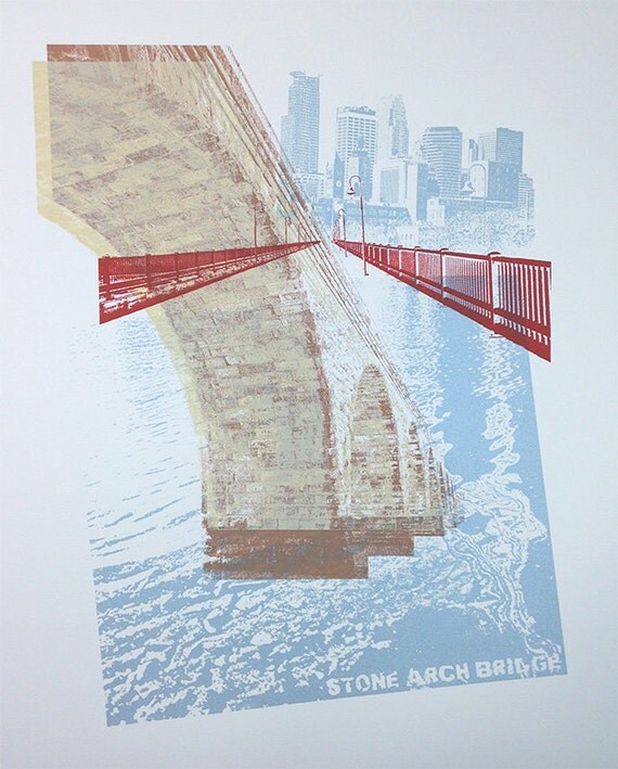 11 x 14 Stone Arch Bridge Screen Print Poster by dogfishmedia