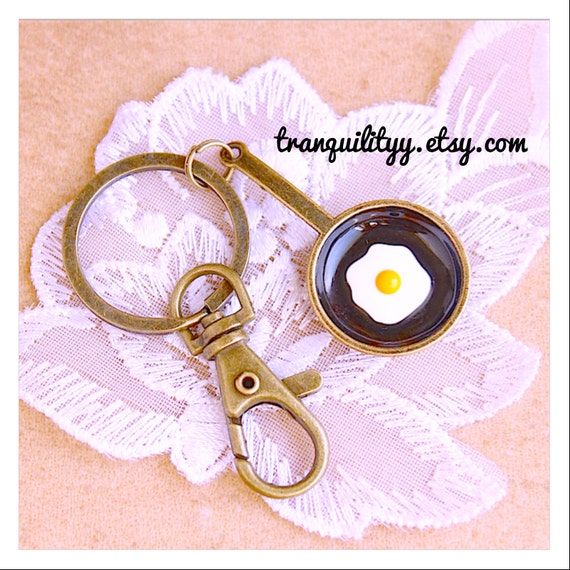 Fried Egg Key Ring Breakfast Key Ring Sunny Side up Fried Egg