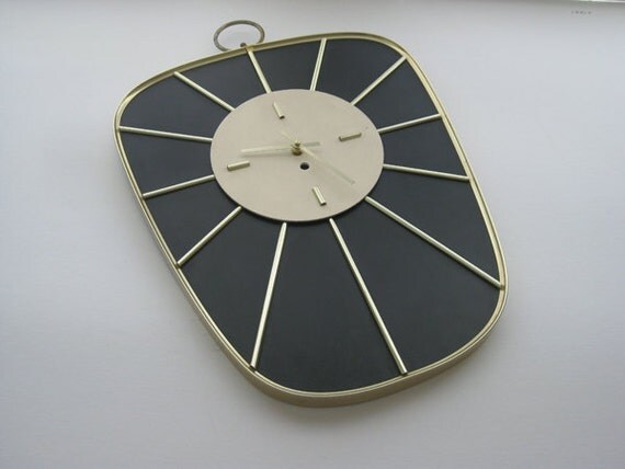Mid Century Vintage Wall Clock 1960's Atomic Brass
