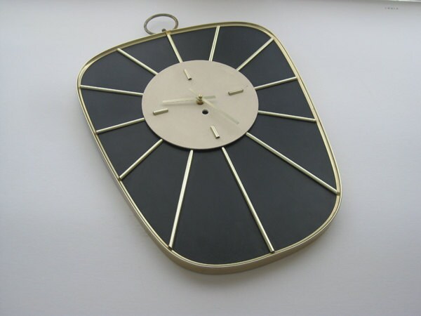 Mid Century Vintage Wall Clock 1960's Atomic Brass