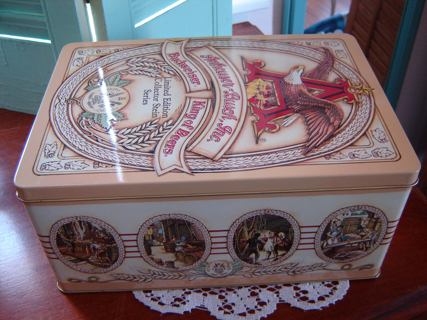 Vintage beer tin Budweiser tin stein tin box barware decor mancave ...