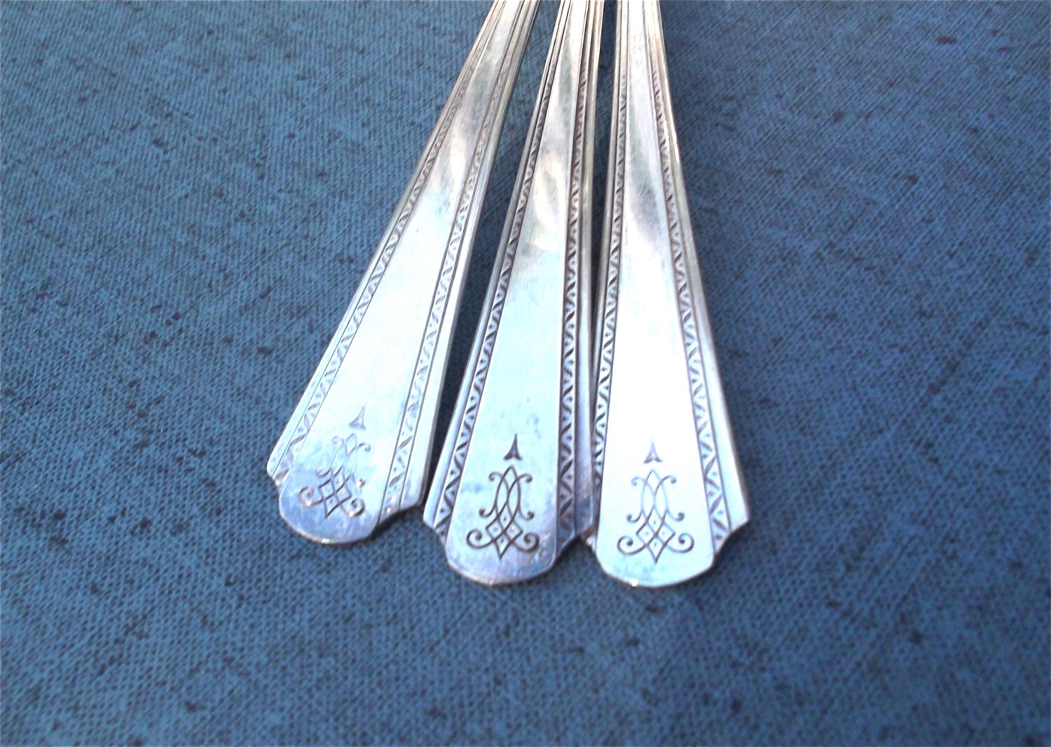 1932 ‘Jean’ Set of Three Large Matching Silverplate Serving Spoons ...