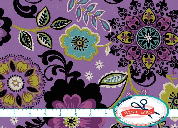 PURPLE FLORAL Fabric by the Yard Fat Quarter Teal & Purple