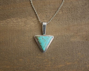 Vintage Triangle Turquoise Pendant / Silver and Turquoise Pendant ...