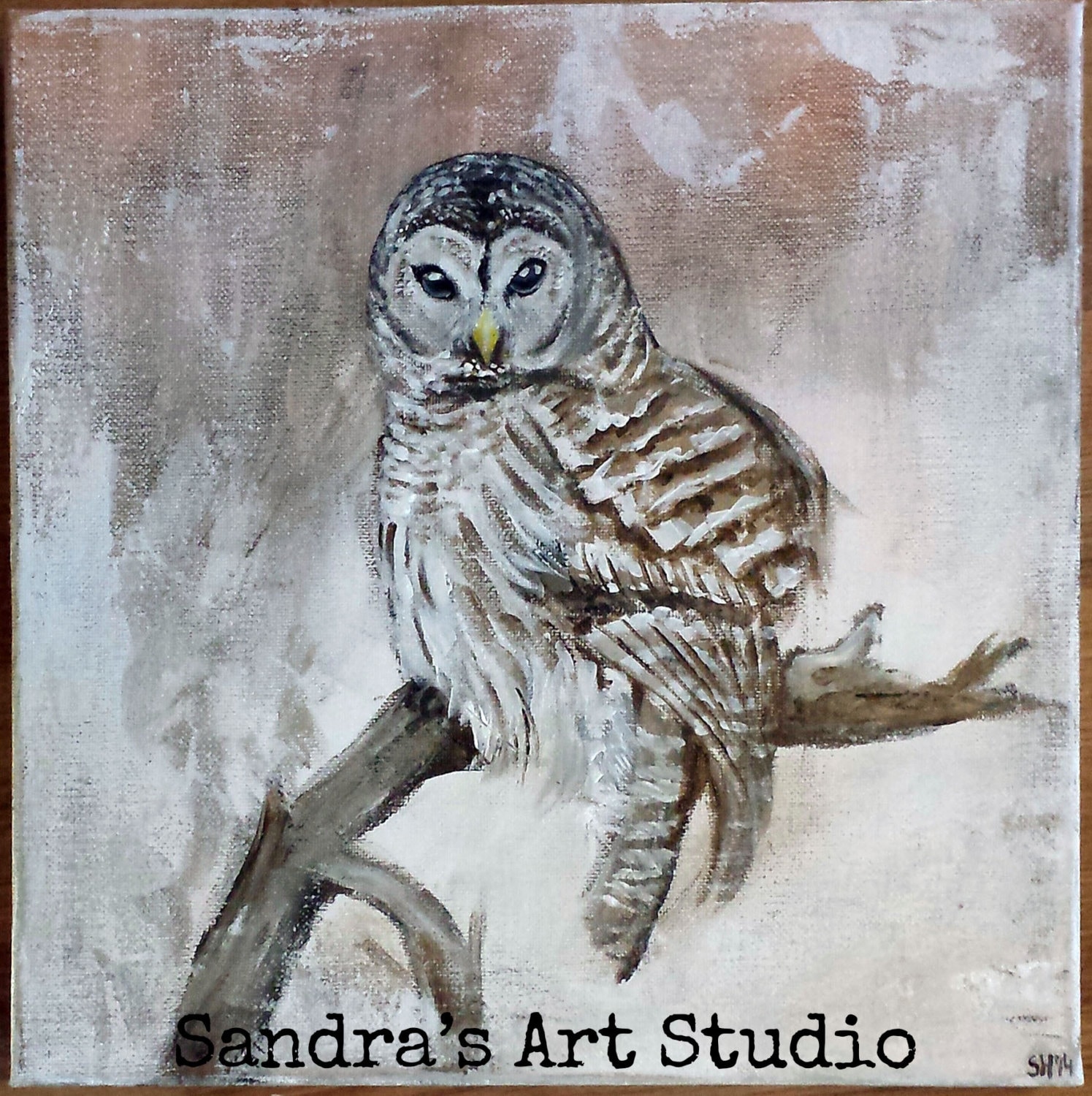 Beautiful painting “Owl on a branch” Original acrylic painting (30x30cm ...