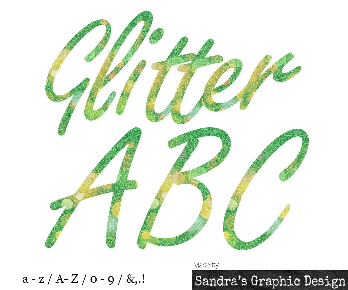 Clipart alphabet: “GLITTER LETTERS” with uppercase, lowercase, numbers ...
