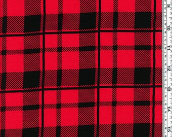 Red/Black Plaid Fabric - Cotton Lycra by the Yard