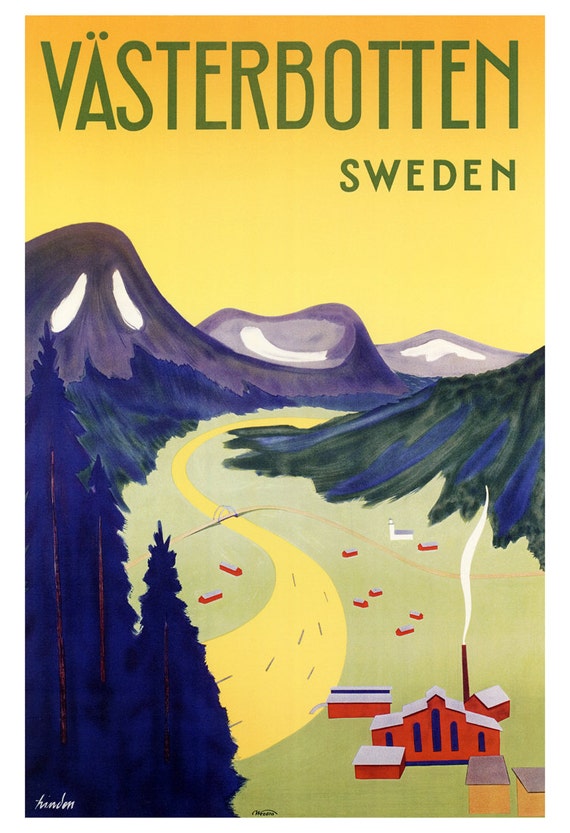 Vasterbotten Sweden Vintage Swedish Travel Poster