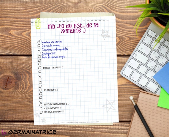 Ma To do list de la semaine FRANÇAIS Liste des tâches de