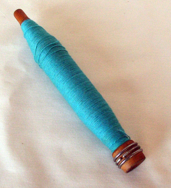 Large Wooden Antique Thread Spool/Bobbin Beautiful Blue
