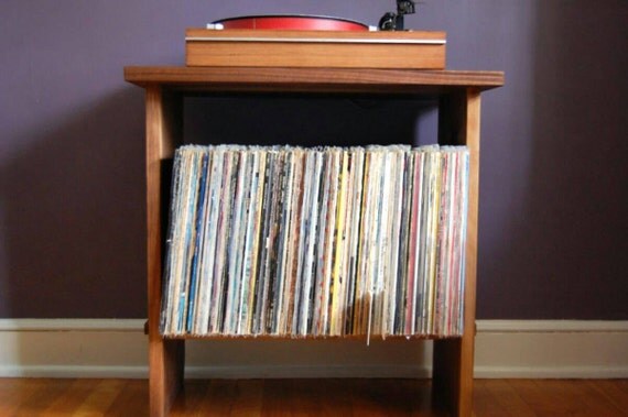 Solid Walnut Record Player Table and LP Holder for 12