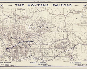 Montana railroad map | Etsy
