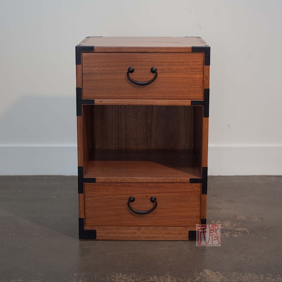Japanese style night stand hand made with solid kiri wood.