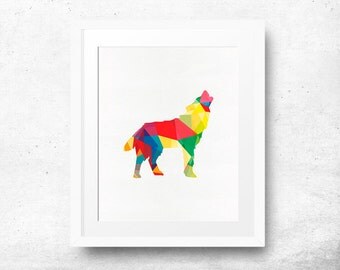 Instant Download, Geometric print, Wolf, 8x10, Bright, Printable Art ...