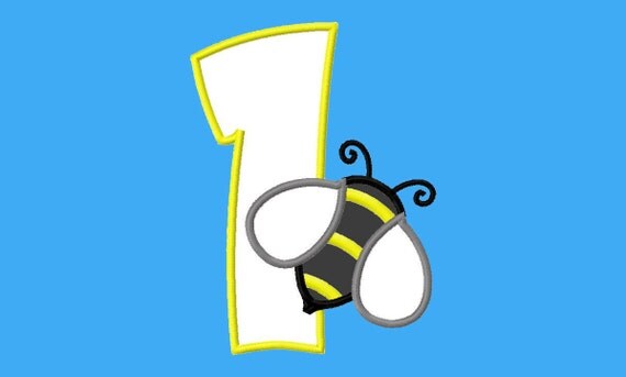 Items similar to Birthday Number One Cute Bumble Bee Machine Applique ...