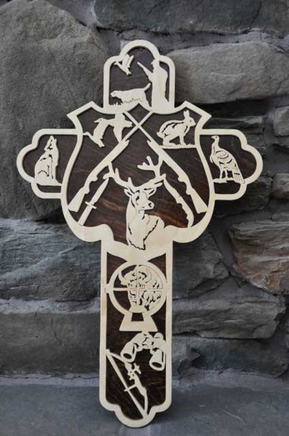 Hunter's Hunting Gun Cross Scrolled Wooden Cross Wall