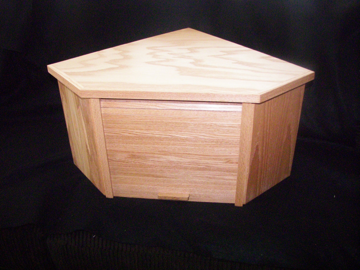 Oak Corner Bread Box with Natural Lacquer Finish by Postholejerk