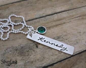 Items similar to Sterling Silver Custom Hand Stamped Tag Necklace - 1 ...