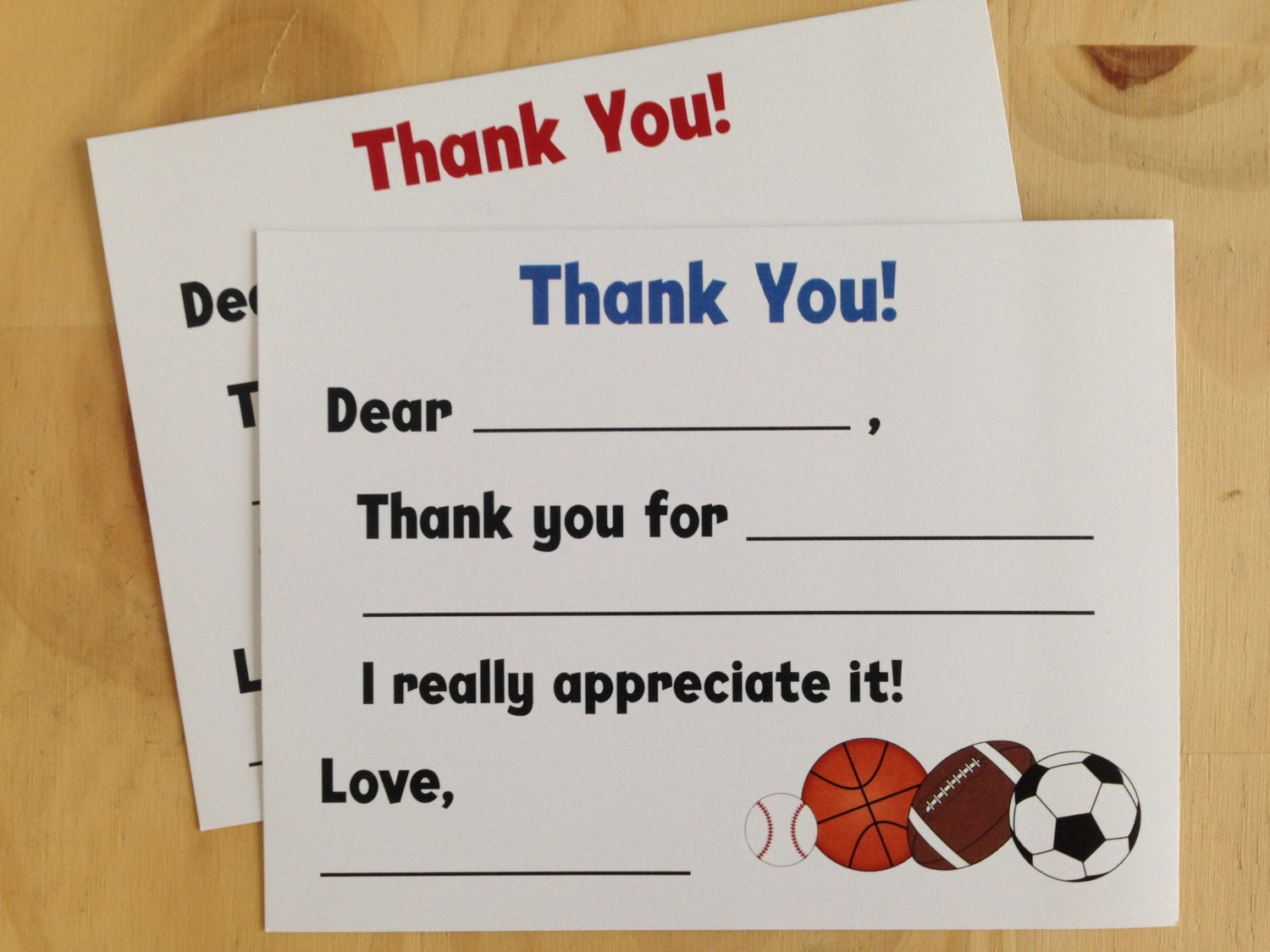 Sports Fill in the Blank Thank You Cards Sports Thank You
