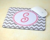 Items similar to Personalized Mouse Pad, Initial Monogram, Gray Chevron ...