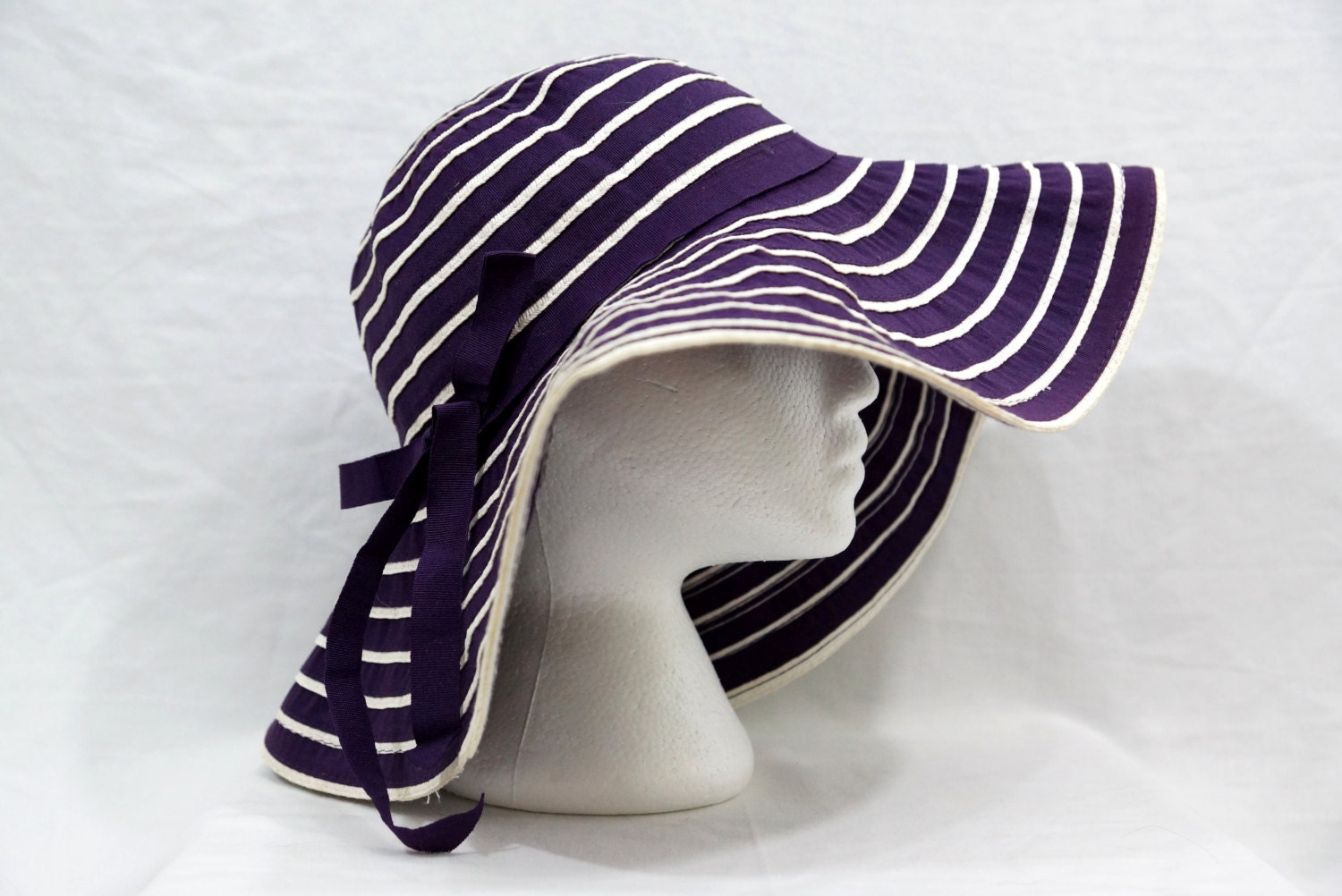 1970s Big Floppy Hat Purple Striped Sun Hat Wide Brim Carly Simon ...