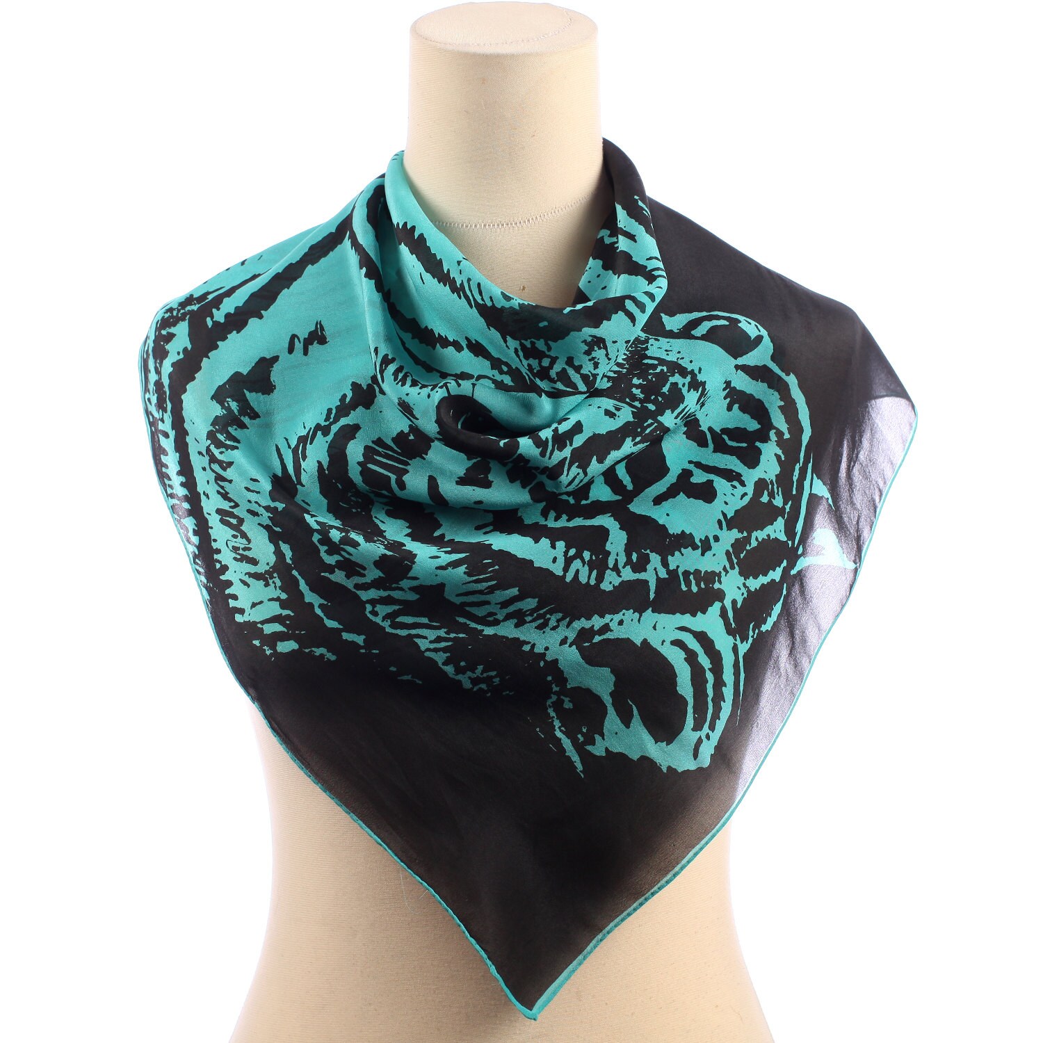 TIGER Printed Scarf .1980s Animal Print DESIGNER Silk Muffle Vera ...