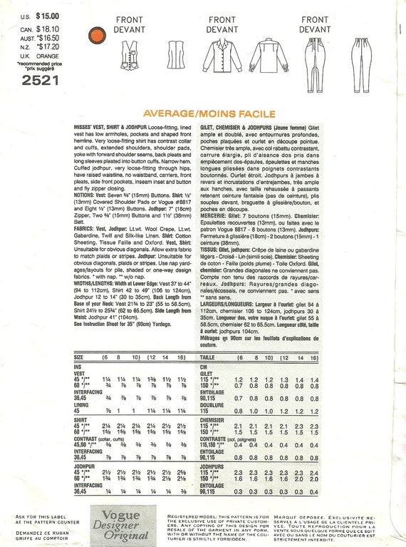 Vogue 2521 / Vintage Designer Sewing Pattern By by studioGpatterns