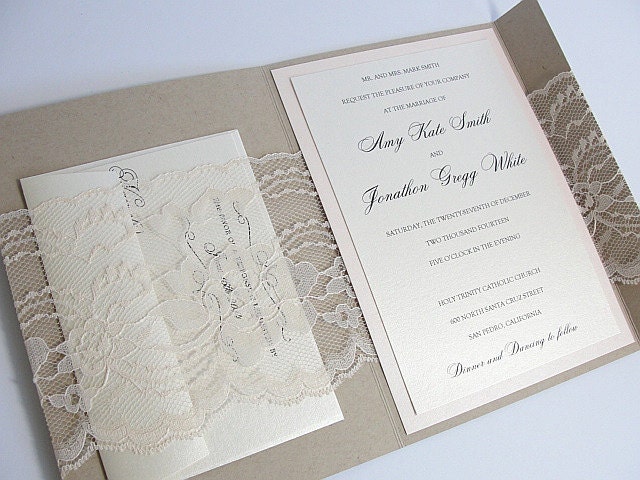 Lace Wedding Invitation, Lace Weddng Invite, Rustic Invitation, Country ...