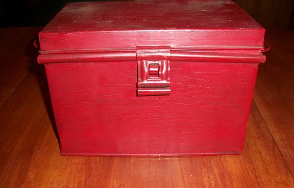 Vintage Adorable Red Painted Metal Box with Holes in the Sides Hinged ...