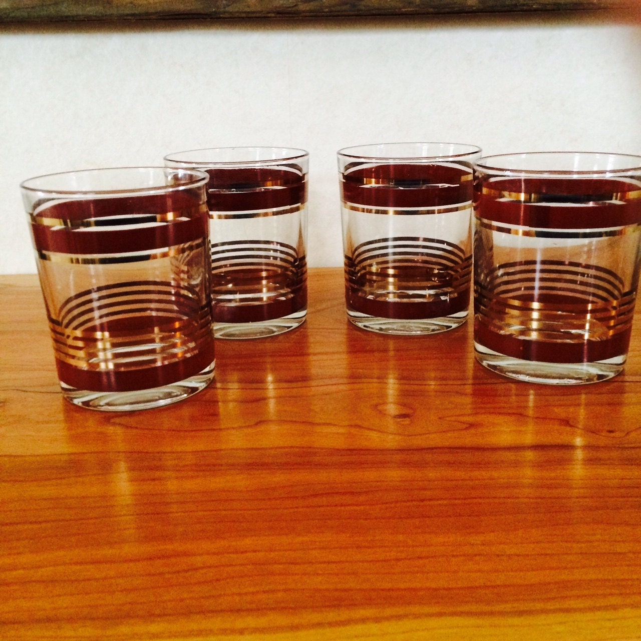Vintage Set of Retro Drinking Glasses. Gold and Brown by hazelhome