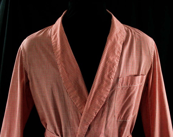 Men's 1950s Red Gingham Robe Small to Medium by vintagevixen