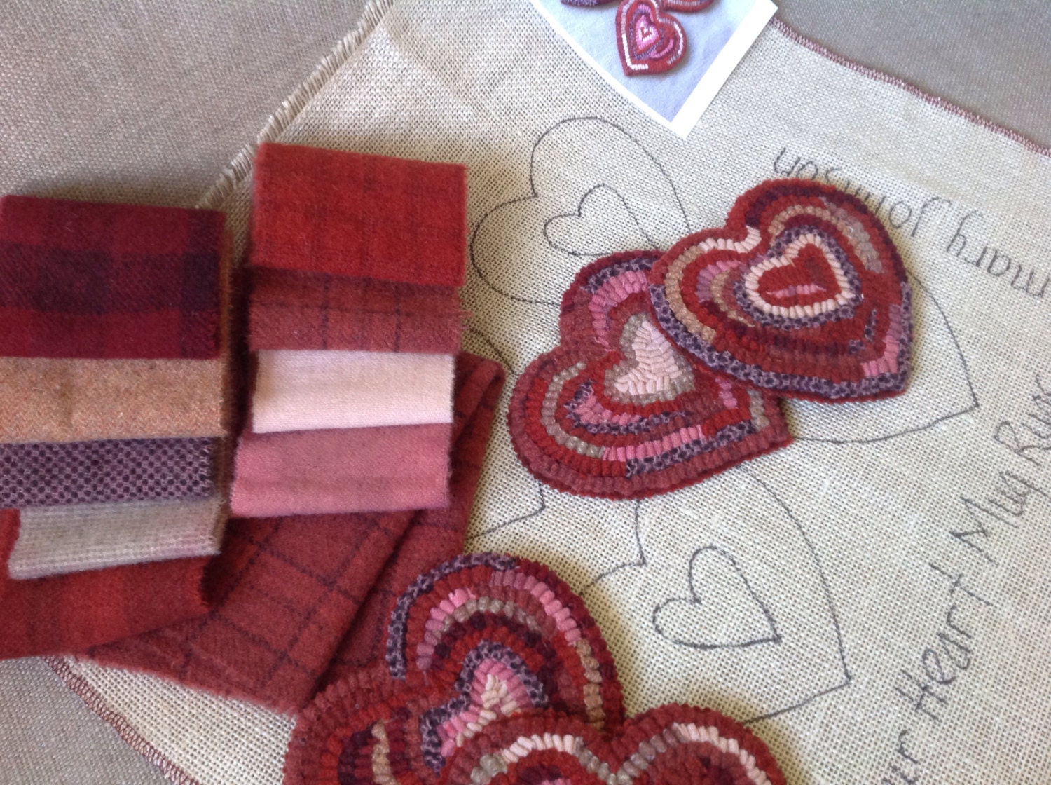 Rug Hooking Kit for Heart Mug Rugs, J873, Primitive Rug Coasters DIY ...