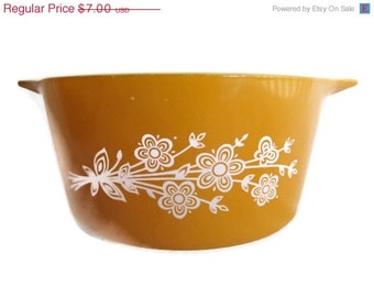 SALE Orange pyrex bowl/vintage casserole dish/flowers and butterfly ...