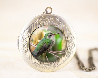 Hummingbird Locket Embossed Locket Silver Locket Bird