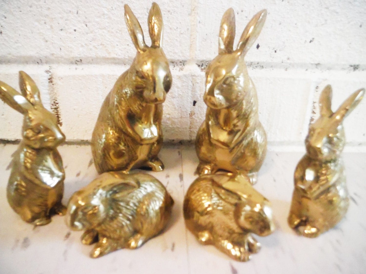 Vintage brass rabbits bunnies instant collection woodland