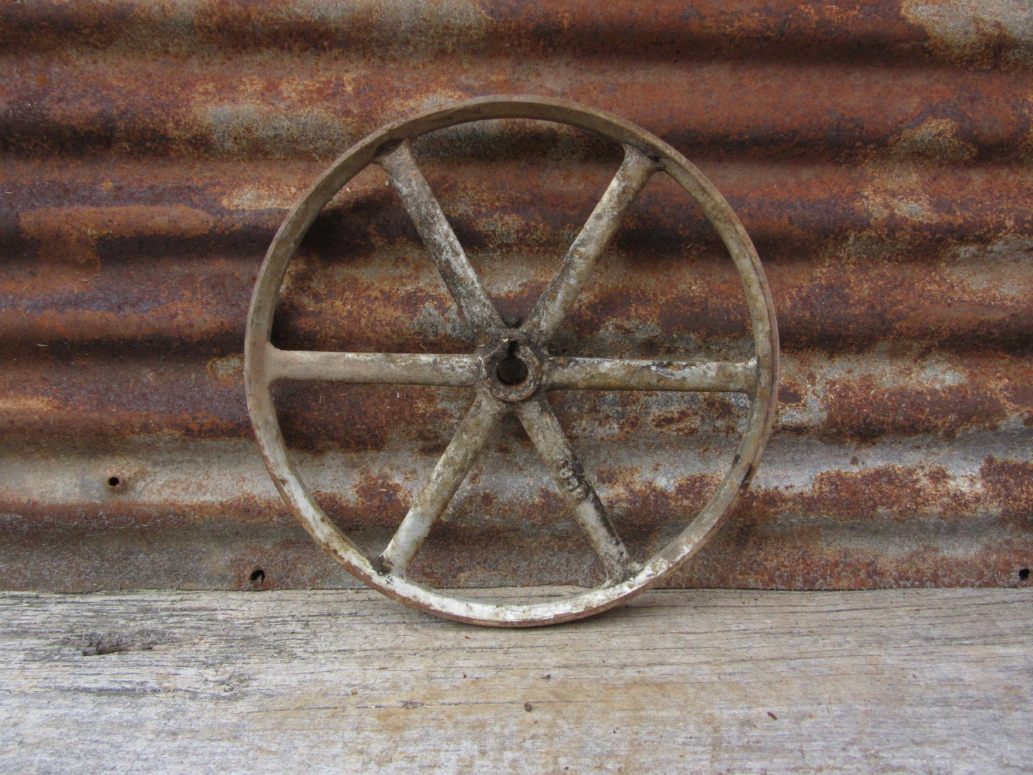 Large Antique Iron Wheel Industrial Chippy Silver VTG Aged Rust Patina ...