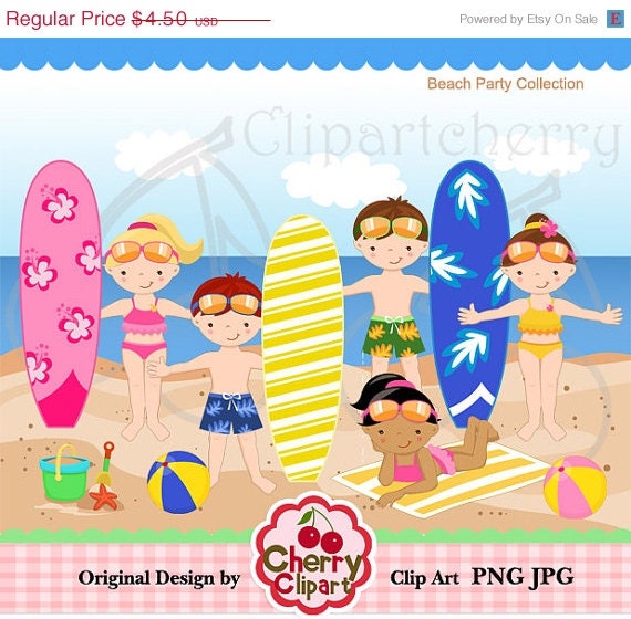 Beach Party Collection digital clipart set for by Cherryclipart