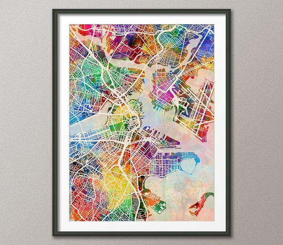 Boston Map Boston Massachusetts City Street Map Art Print
