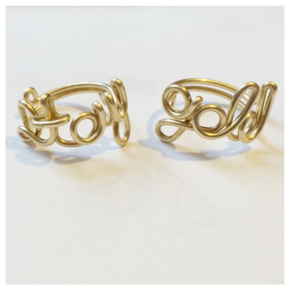 Stay Gold Adjustable Wire Script Set of Rings by Hannahraejewelry